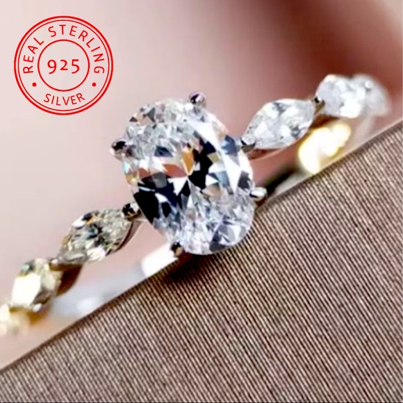 Jewelry | S925 Sterling Silver 1ct Oval Center Zirconia Diamond Vintage ...